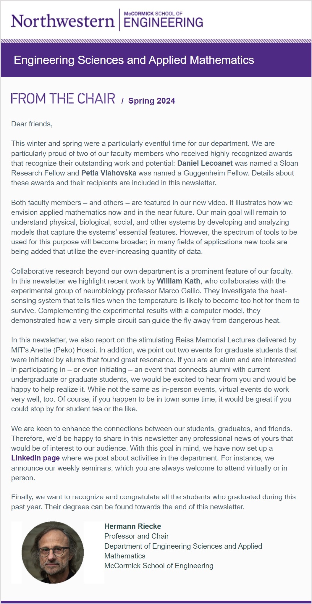 Newsletter | News & Events | Engineering Sciences & Applied Mathematics | Northwestern Engineering