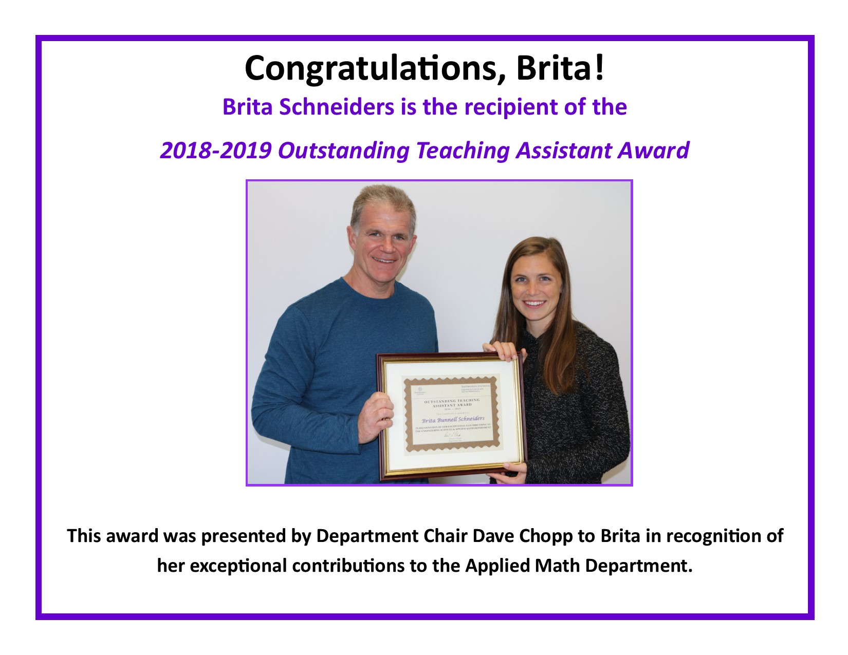 Brita Schneiders Wins ESAM Teaching Assistant Award | News & Events ...